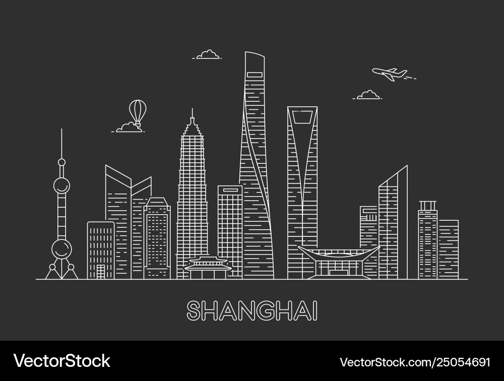 Shanghai city skyline Royalty Free Vector Image