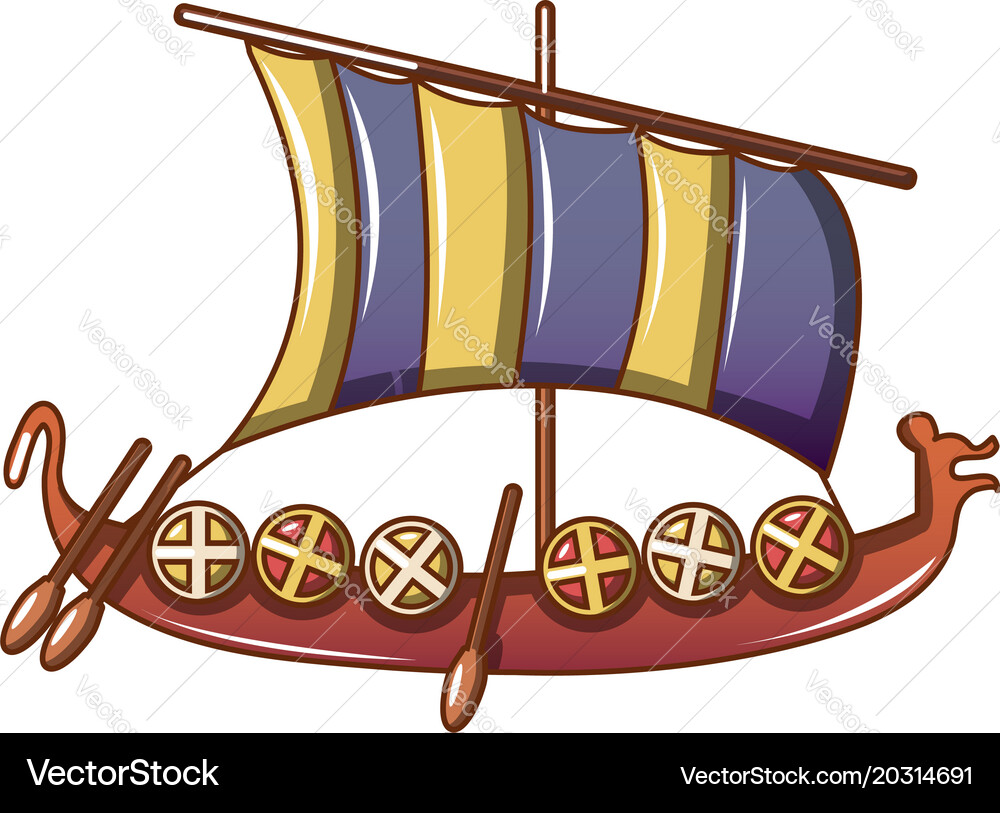 Viking ship icon cartoon style Royalty Free Vector Image