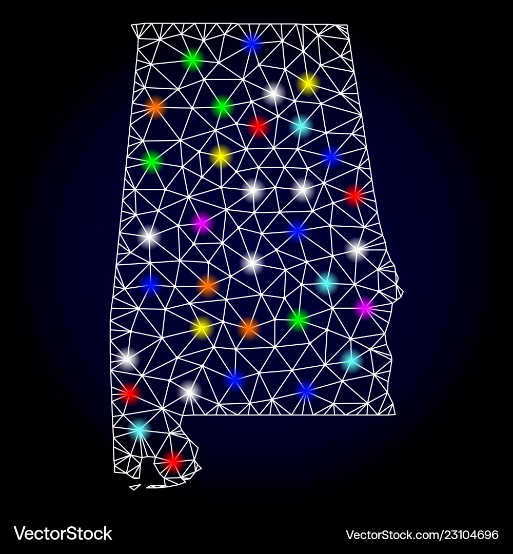 2d mesh map of alabama state with glowing Vector Image
