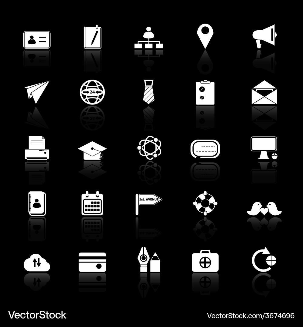 Contact connection icons with reflect on black Vector Image