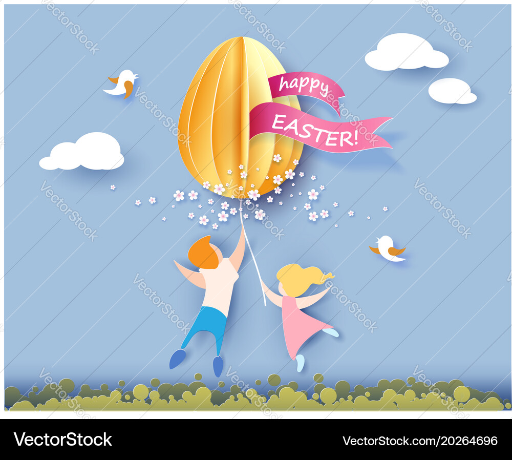 Happy easter card with kids flowers and egg Vector Image