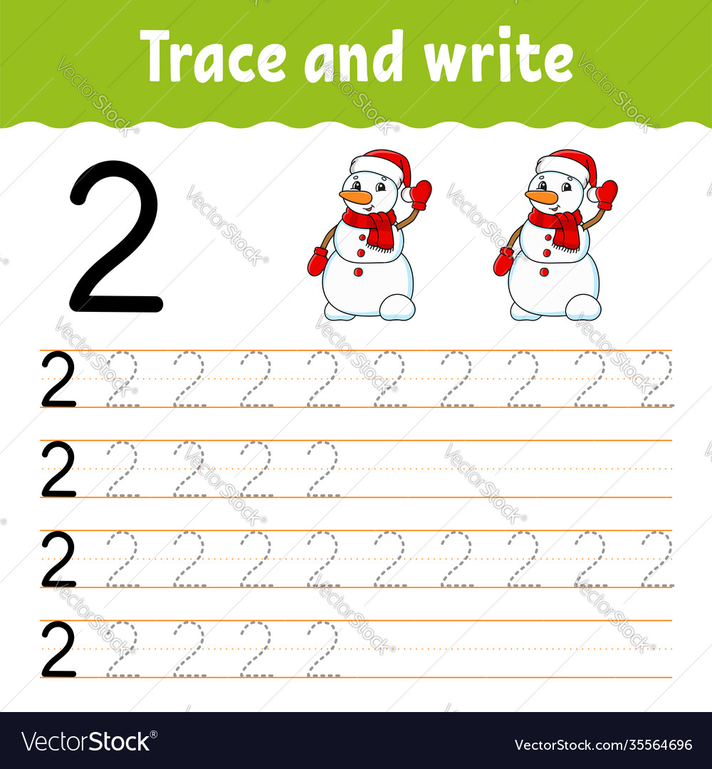 Learn numbers trace and write winter theme Vector Image