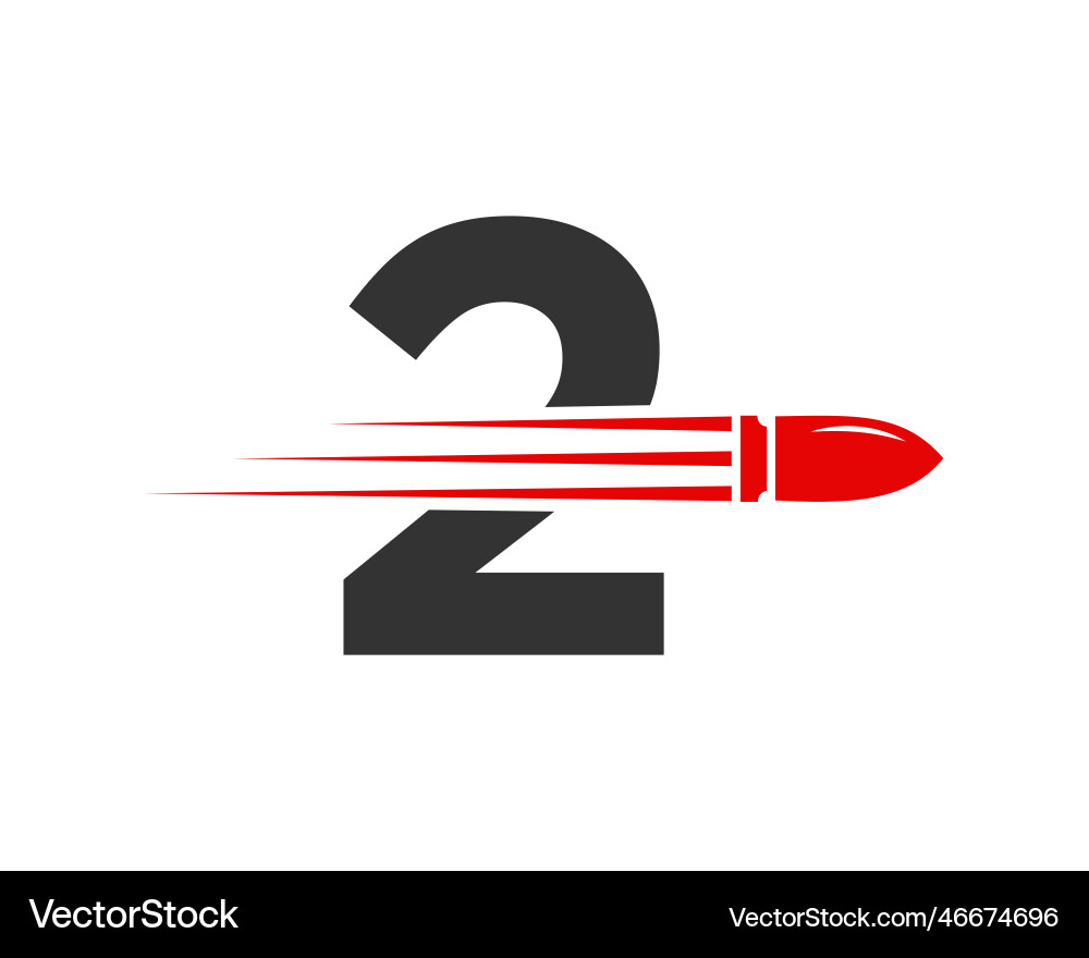 Letter 2 shooting bullet logo with concept weapon Vector Image