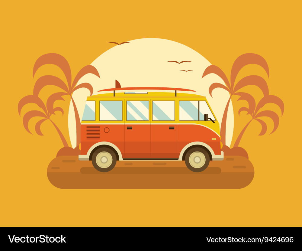 Travel Omnibus on Summer Beach Royalty Free Vector Image
