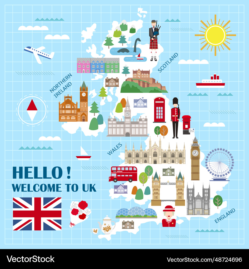 United kingdom travel map Royalty Free Vector Image