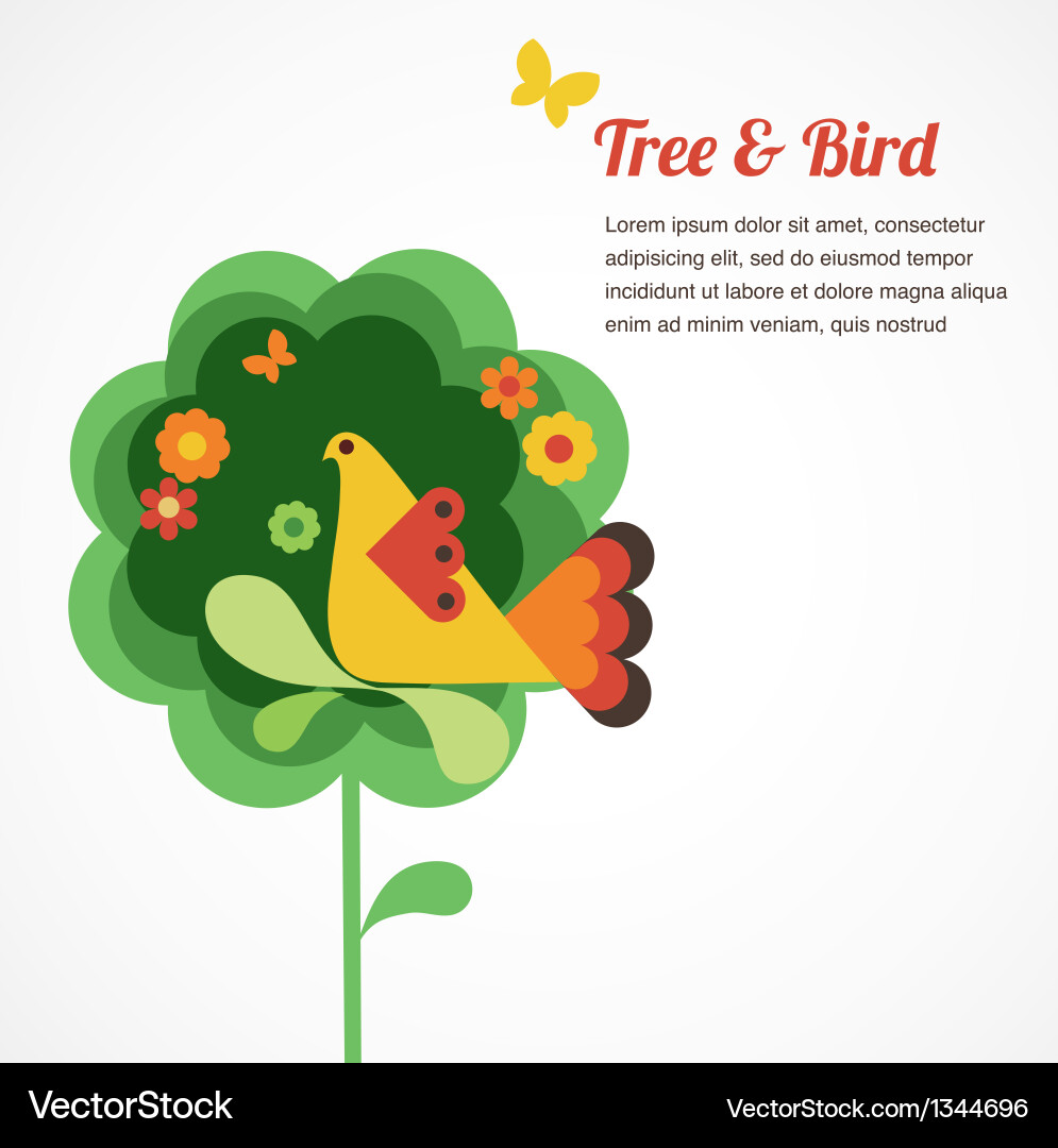 Whimsy flower tree and bird Royalty Free Vector Image