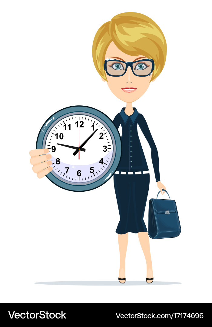 Woman holding clock indoor Royalty Free Vector Image