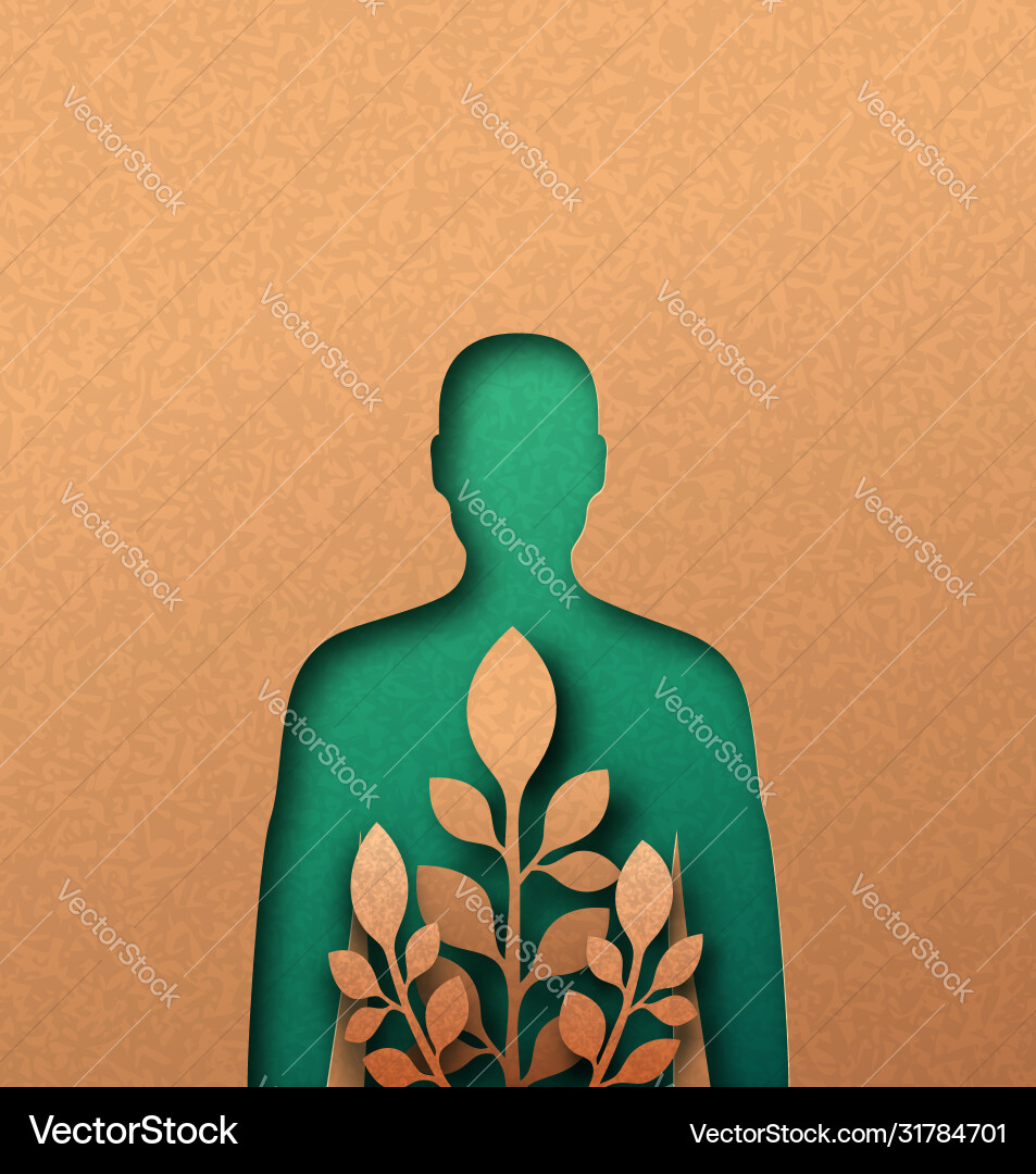 Green nature man papercut concept with leaf Vector Image