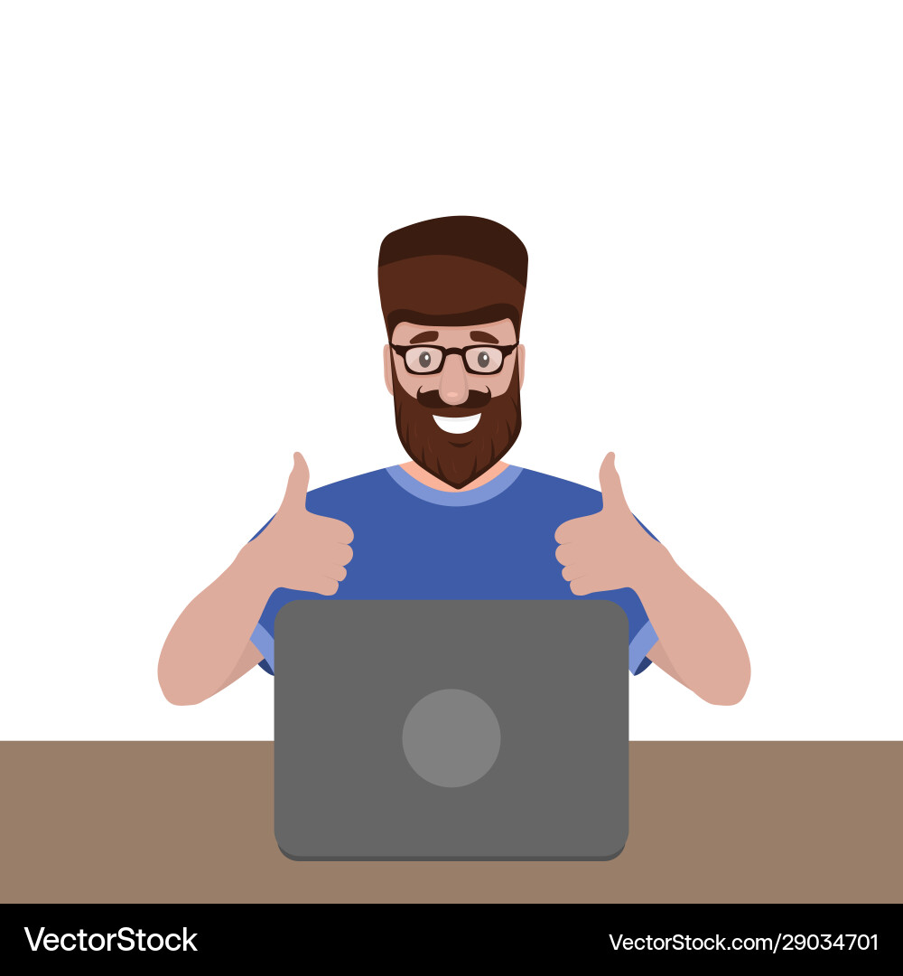 Man sitting working at a laptop cartoon Royalty Free Vector
