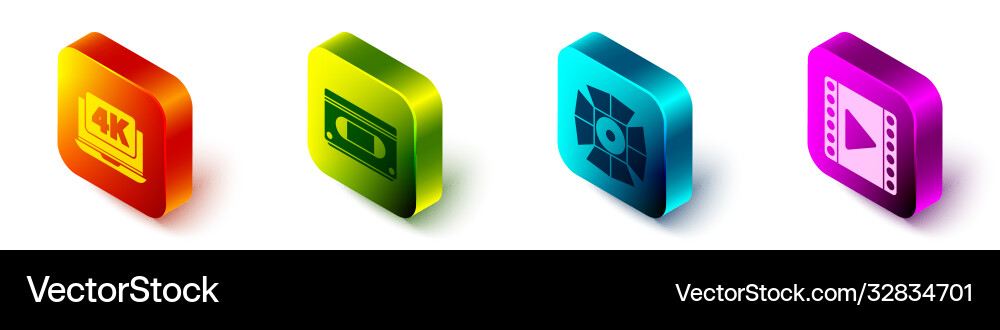 Set isometric laptop with 4k video vhs video Vector Image