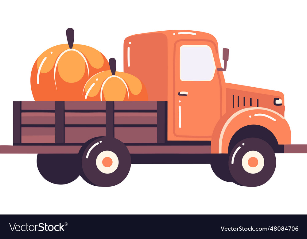 Hand drawn truck with thanksgiving pumpkins Vector Image
