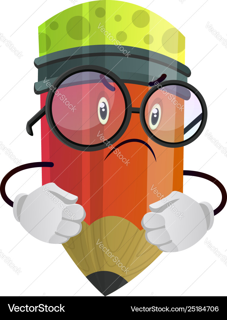 Red pencil looks angry on white background Vector Image