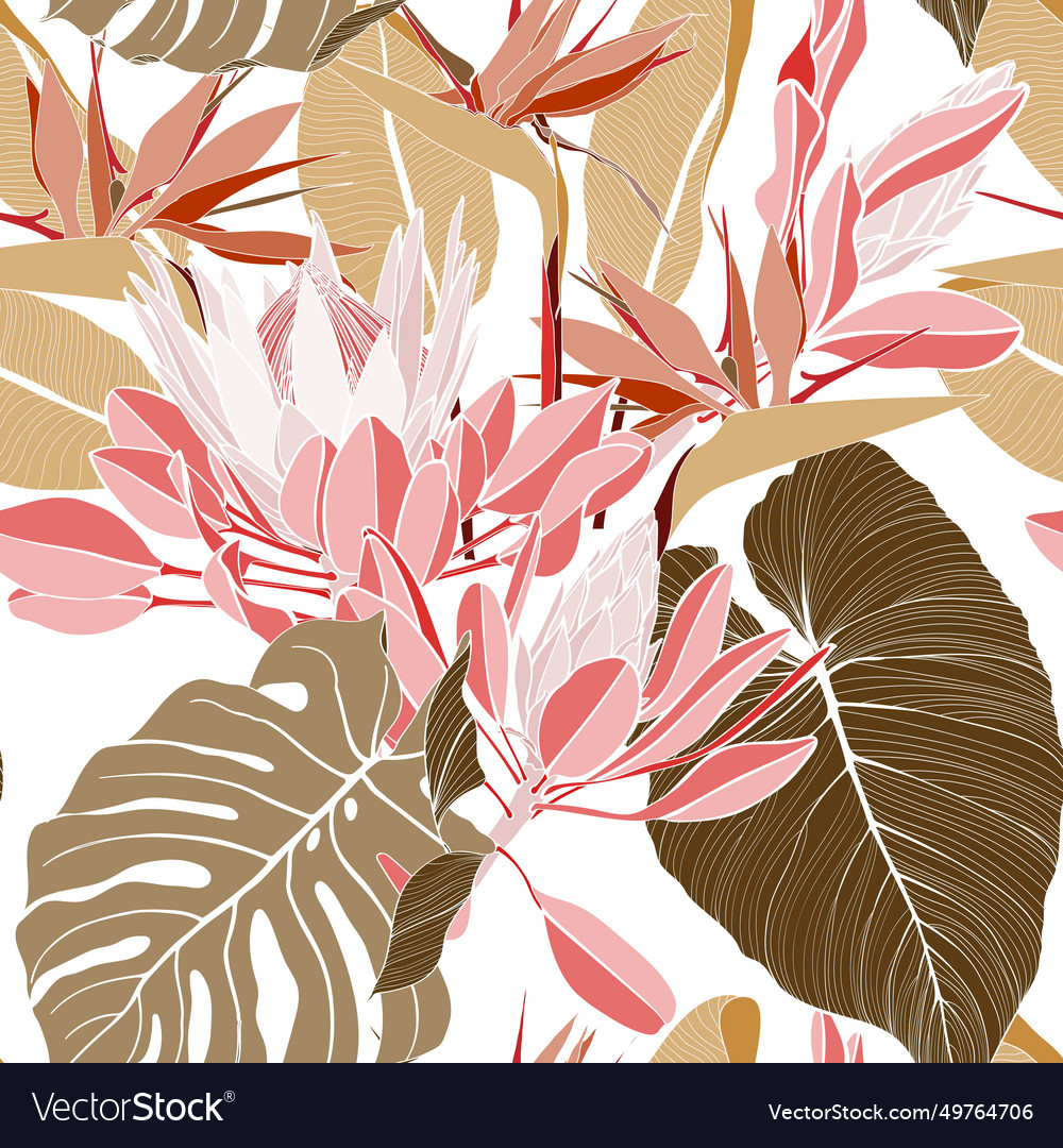 Vintage african protea seamless pattern Royalty Free Vector