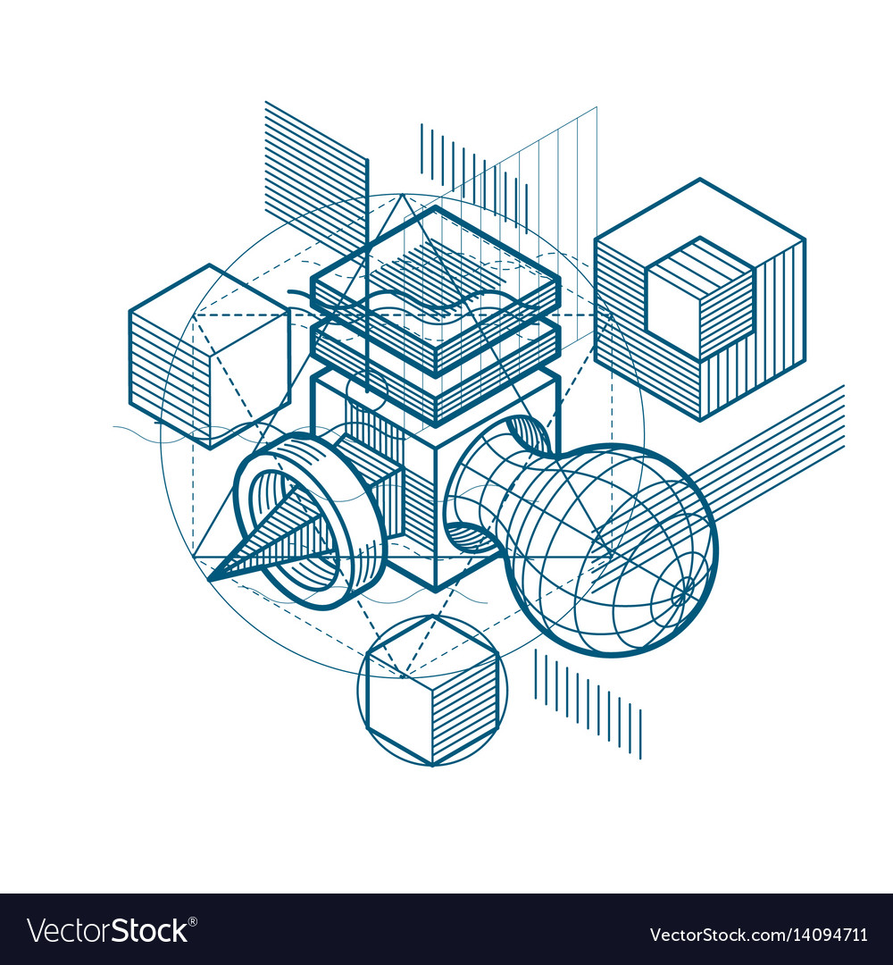 Abstract design with 3d linear mesh shapes Vector Image