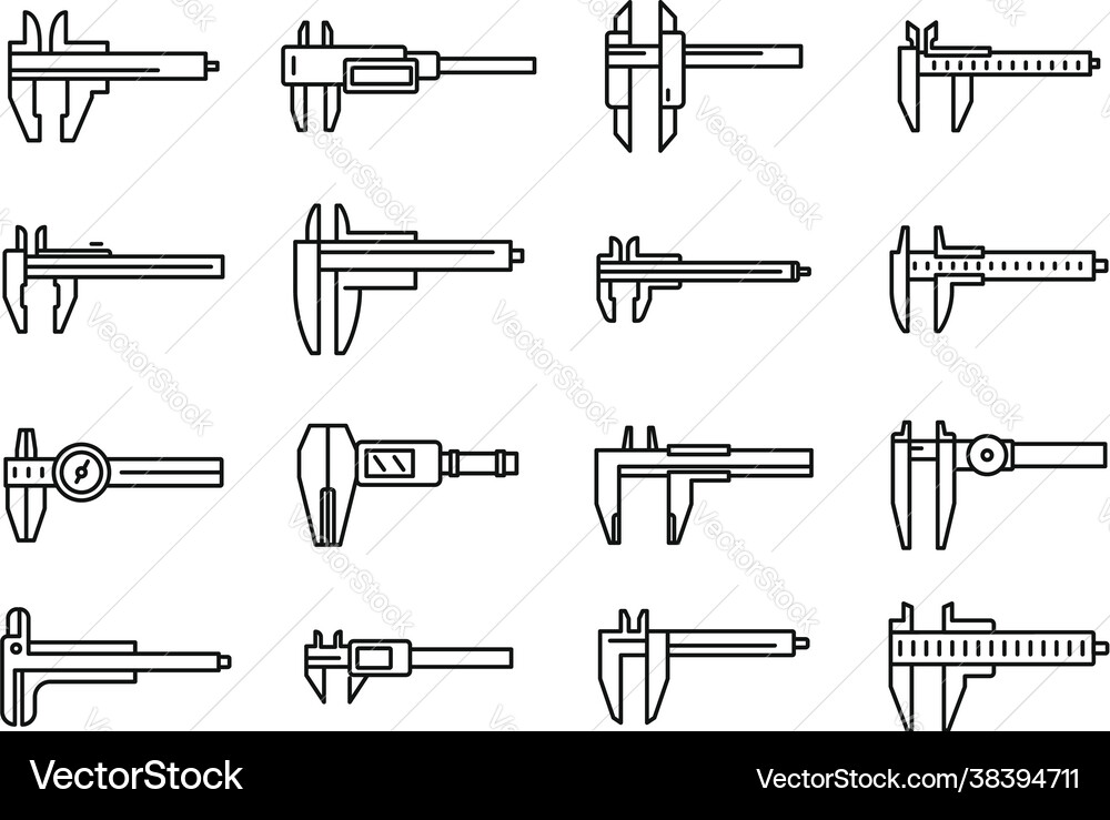Calibrated calipers icons set outline Royalty Free Vector