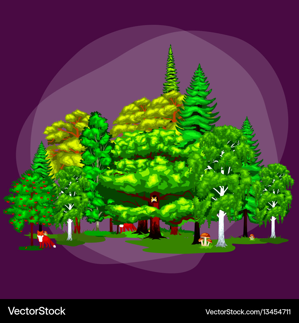 Cartoon set trees outdoor park Royalty Free Vector Image