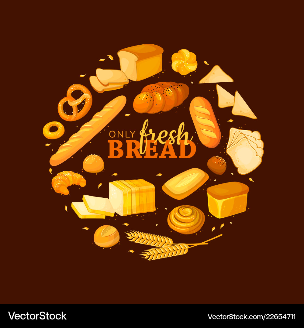 Circle shape composition from cartoon style bread Vector Image