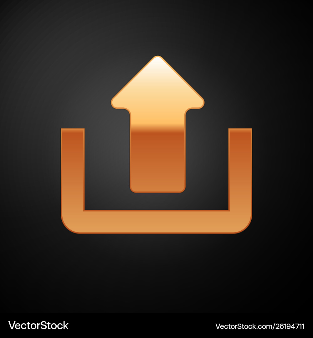 Gold upload icon isolated on black background up Vector Image