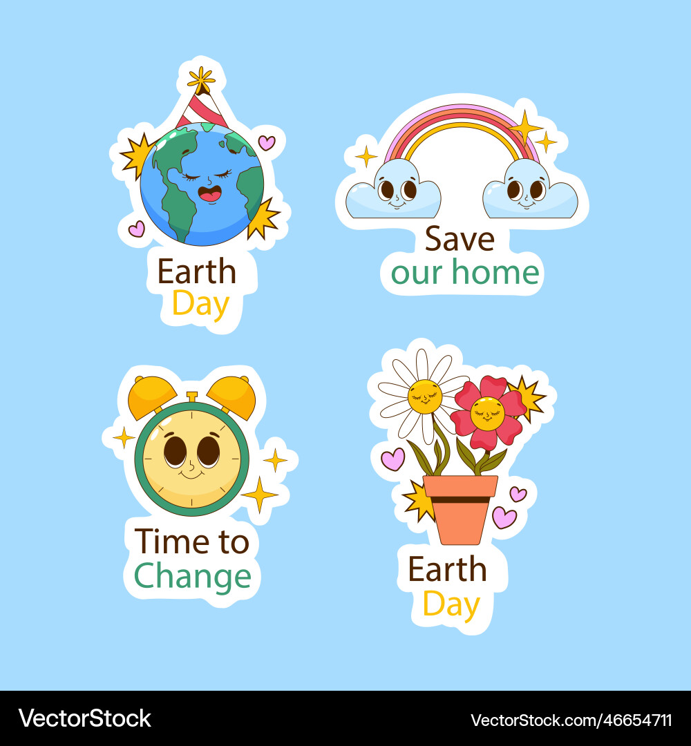 Hand drawn stickers set earth day celebration Vector Image