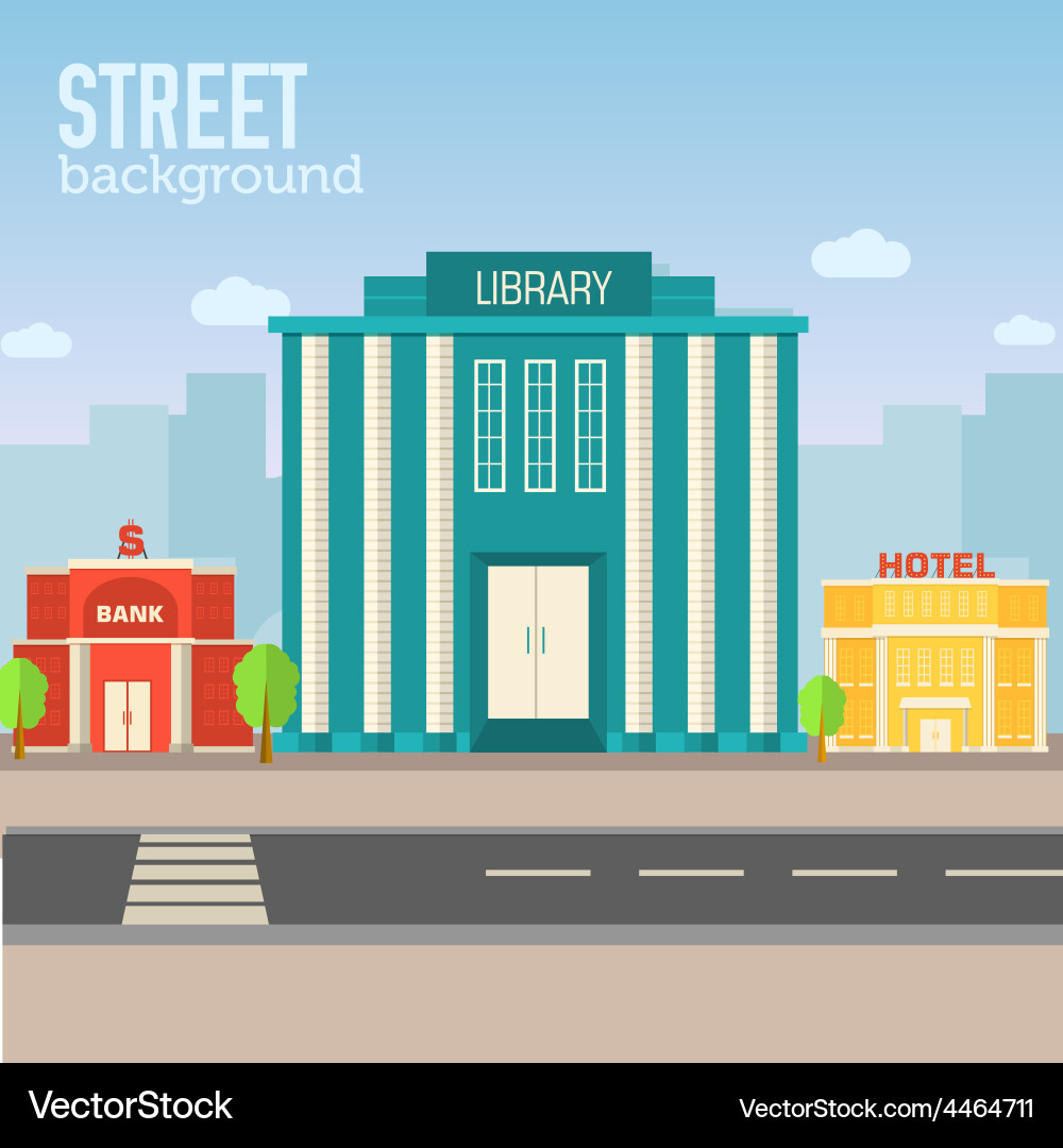 Library building in city space with road on flat Vector Image
