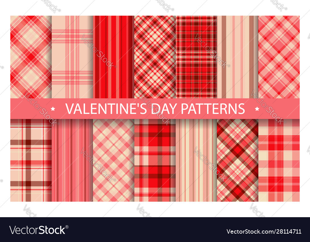 Plaid pattern seamless ornate set valentines day Vector Image