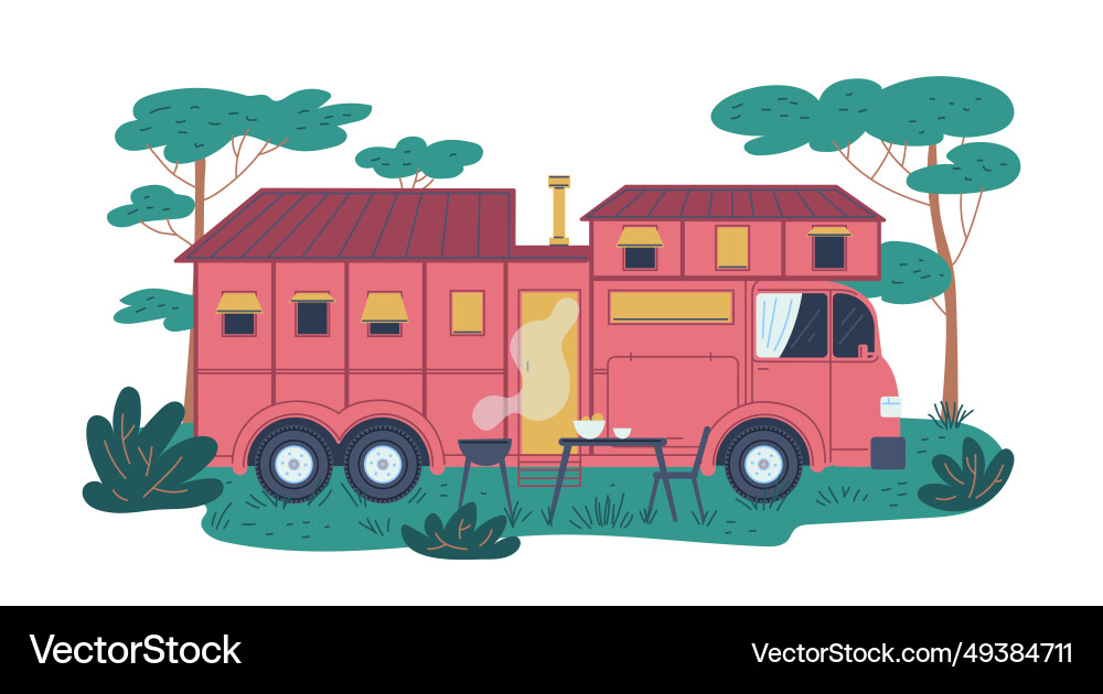 Red camper van on holiday camping picnic Vector Image