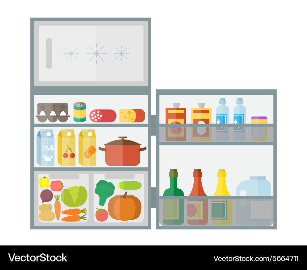 Refrigerator with food icons Royalty Free Vector Image
