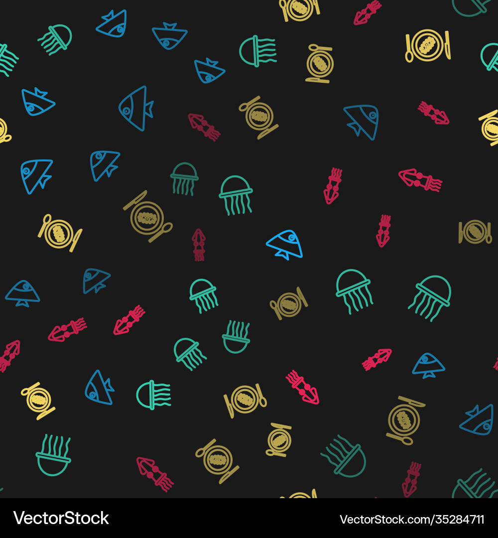 Set line fish jellyfish served cucumber Royalty Free Vector