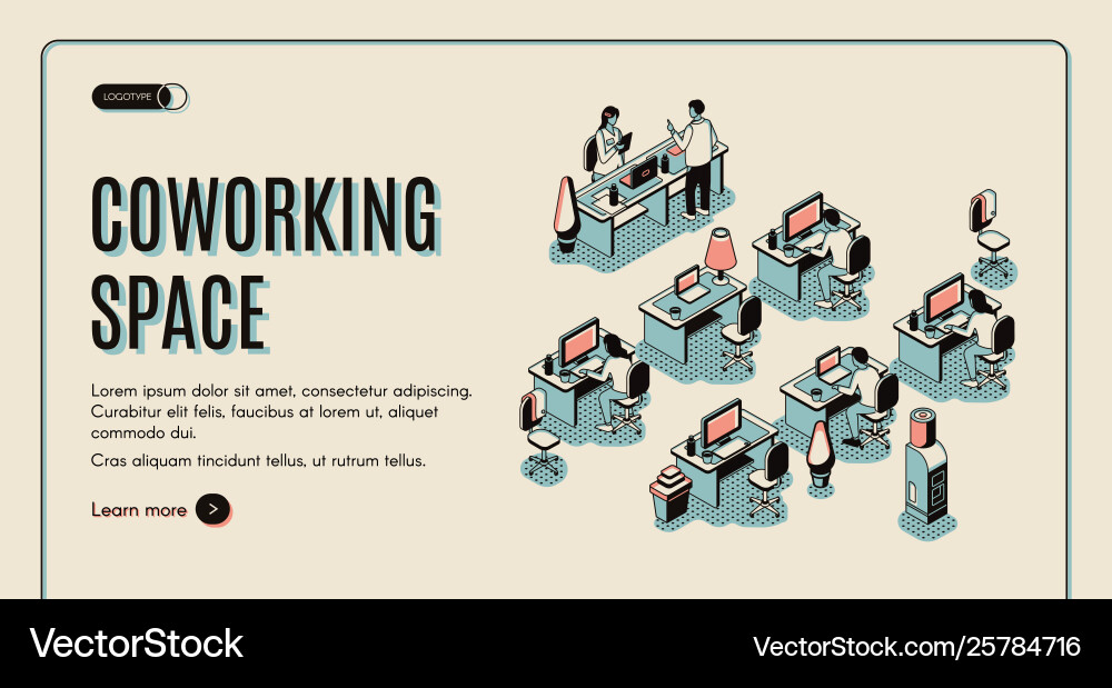 Coworking space isometric landing page teamwork Vector Image