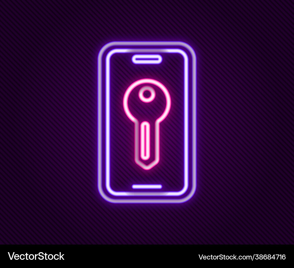 Glowing neon line smart key icon isolated on black