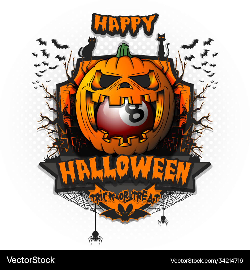 Happy halloween billiard ball inside pumpkin Vector Image