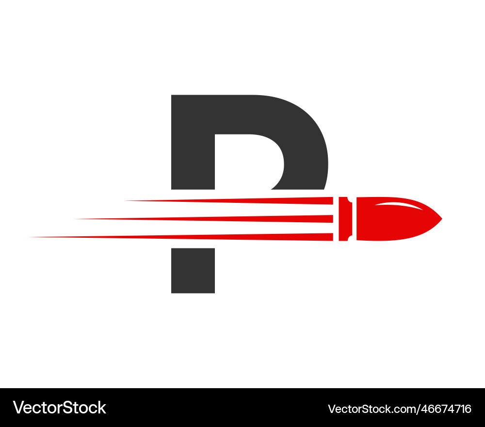Letter p shooting bullet logo with concept weapon Vector Image