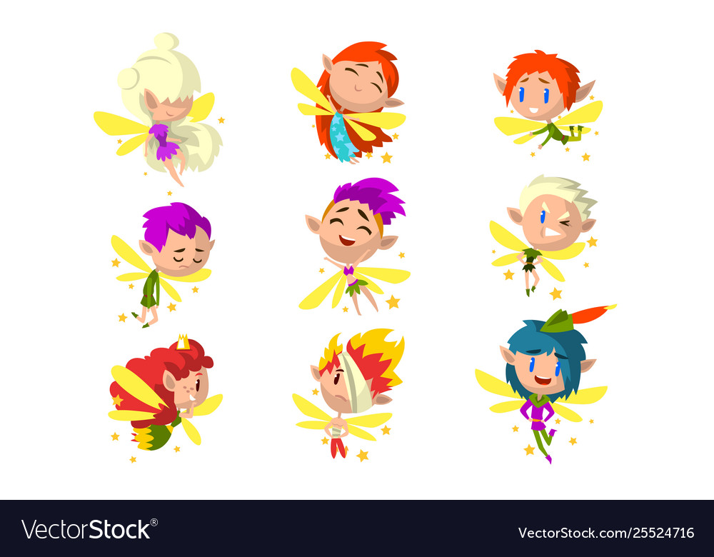 Little winged elves set cute fairytale elf Vector Image