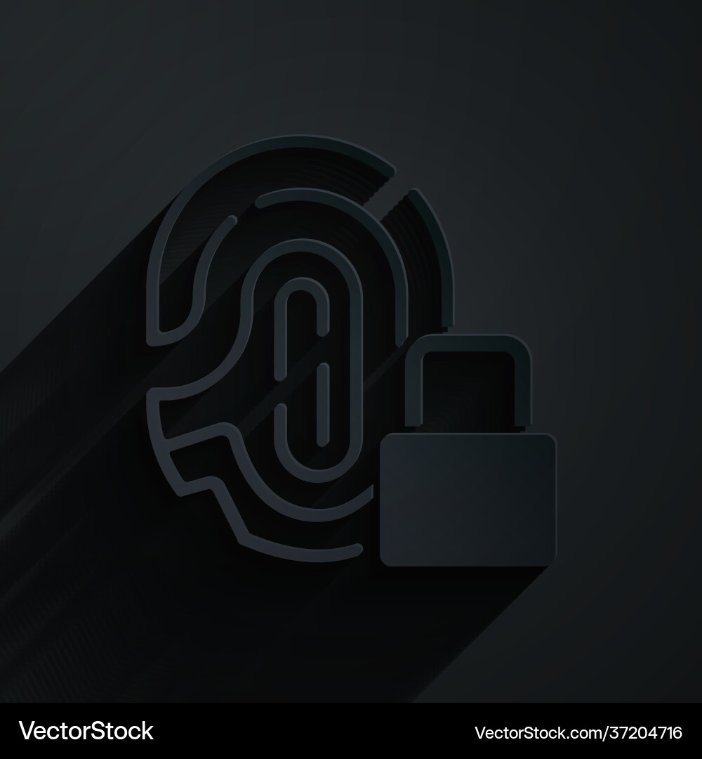 Paper cut fingerprint with lock icon isolated Vector Image