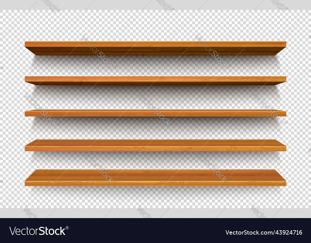 Wooden store shelf realistic 3d wood rack Vector Image