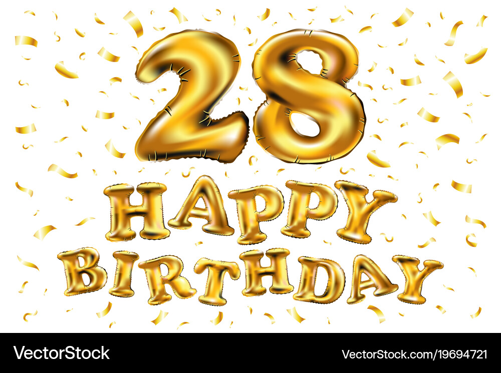 28th birthday celebration with gold balloons Vector Image