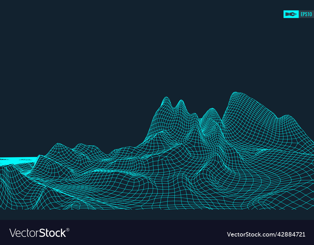 3d wireframe terrain wide angle eps10 Royalty Free Vector