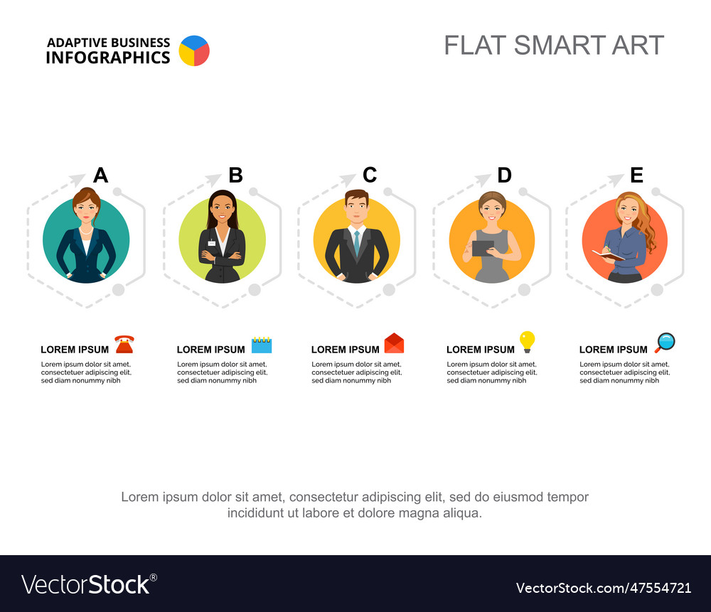 Five partners process chart template Royalty Free Vector
