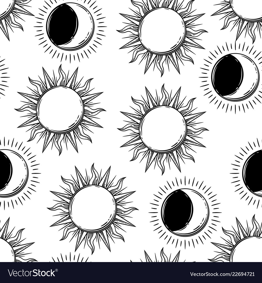Seamless pattern with bohemian sun and moon Vector Image