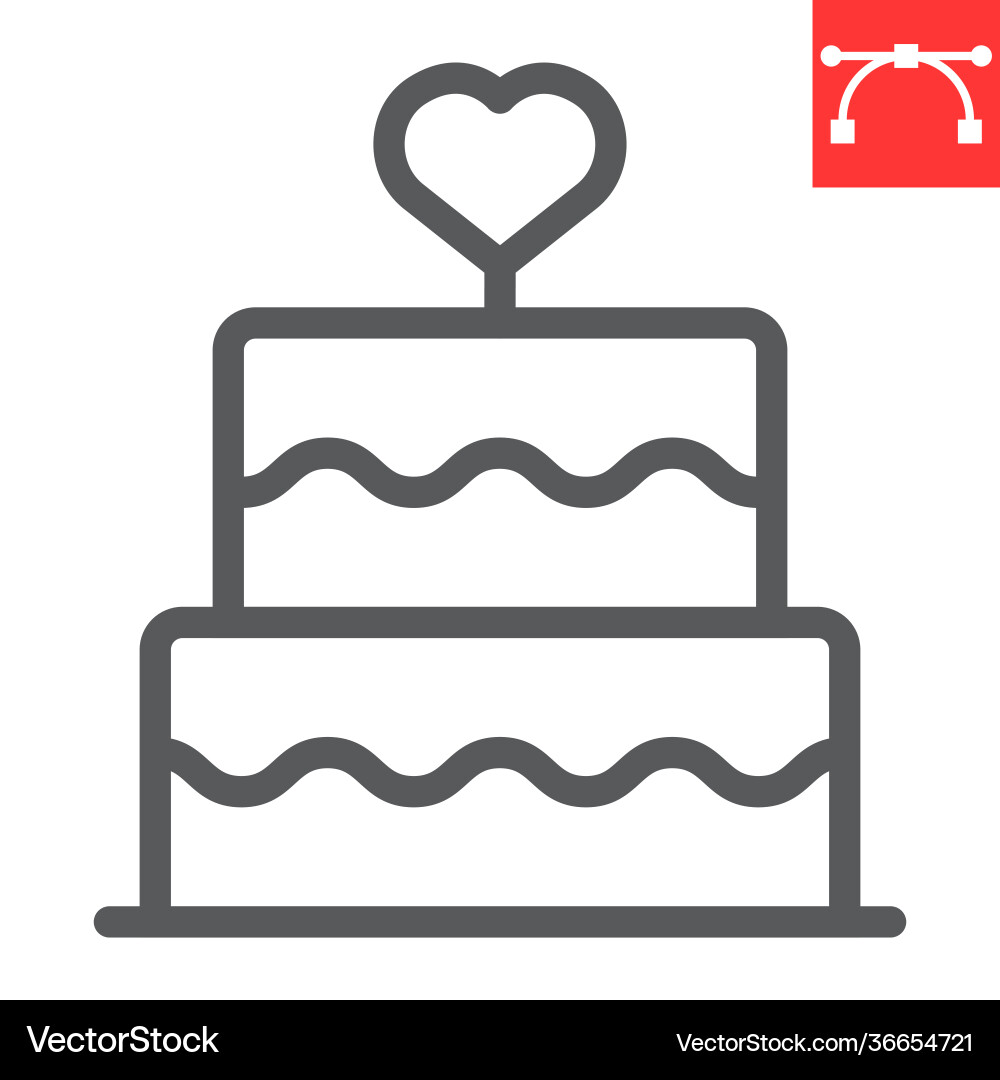 Stacked wedding cake with heart line icon dessert Vector Image
