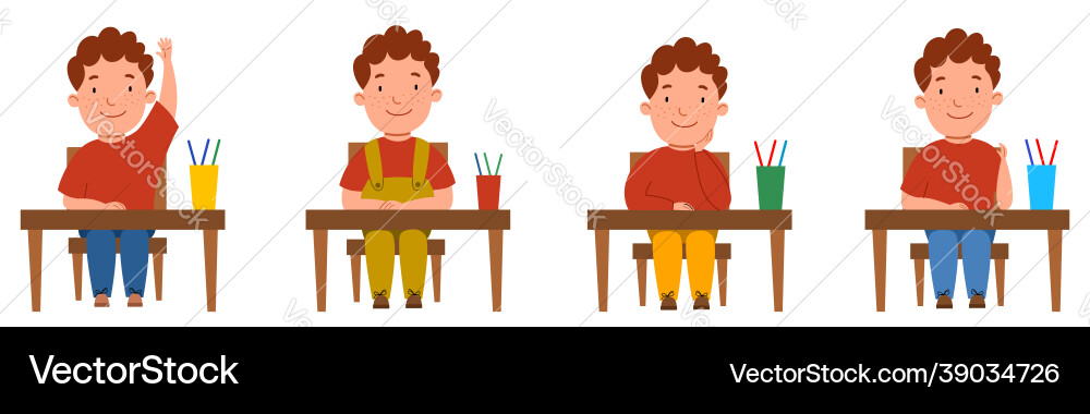 A set of with student sitting Royalty Free Vector Image