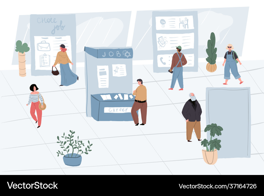 Cartoon flat work characters at job fair Vector Image