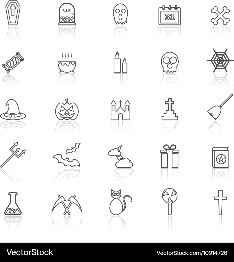Halloween line icons with reflect on white Vector Image
