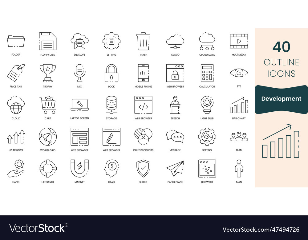 Set of development icons thin outline icons pack Vector Image
