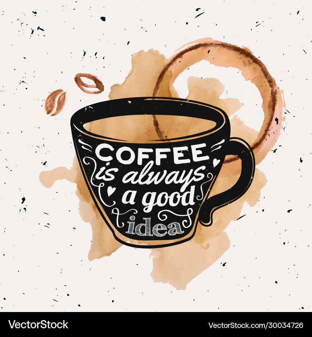 With watercolor coffee beans and splashes Vector Image