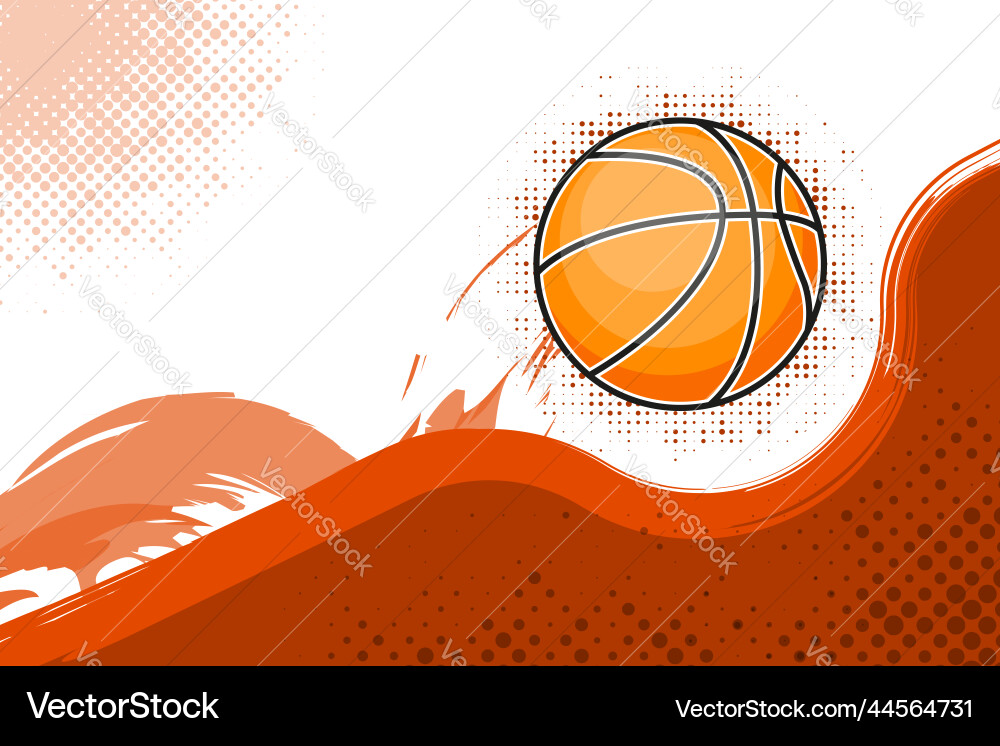 A flying basketball abowe orange flat wave Vector Image