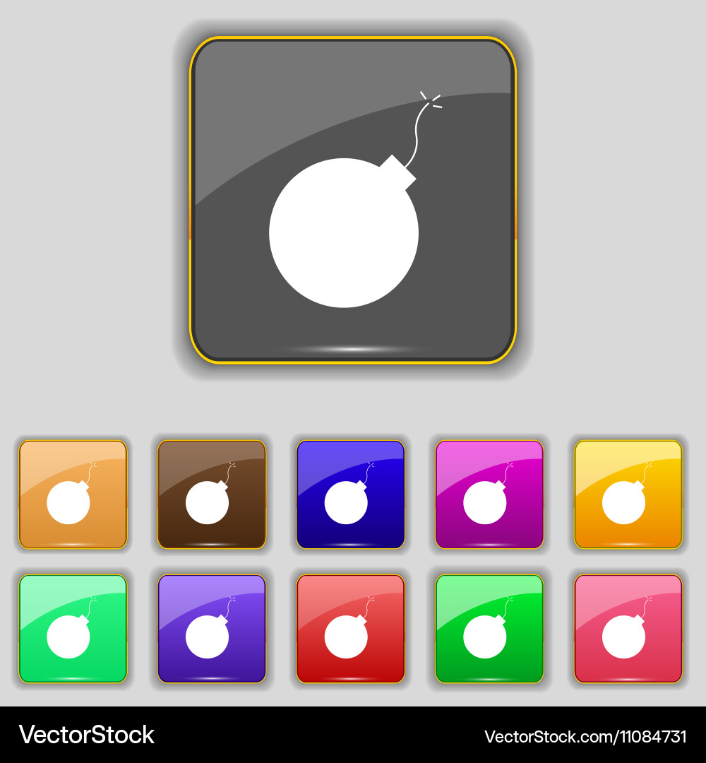 Bomb icon sign set with eleven colored buttons Vector Image