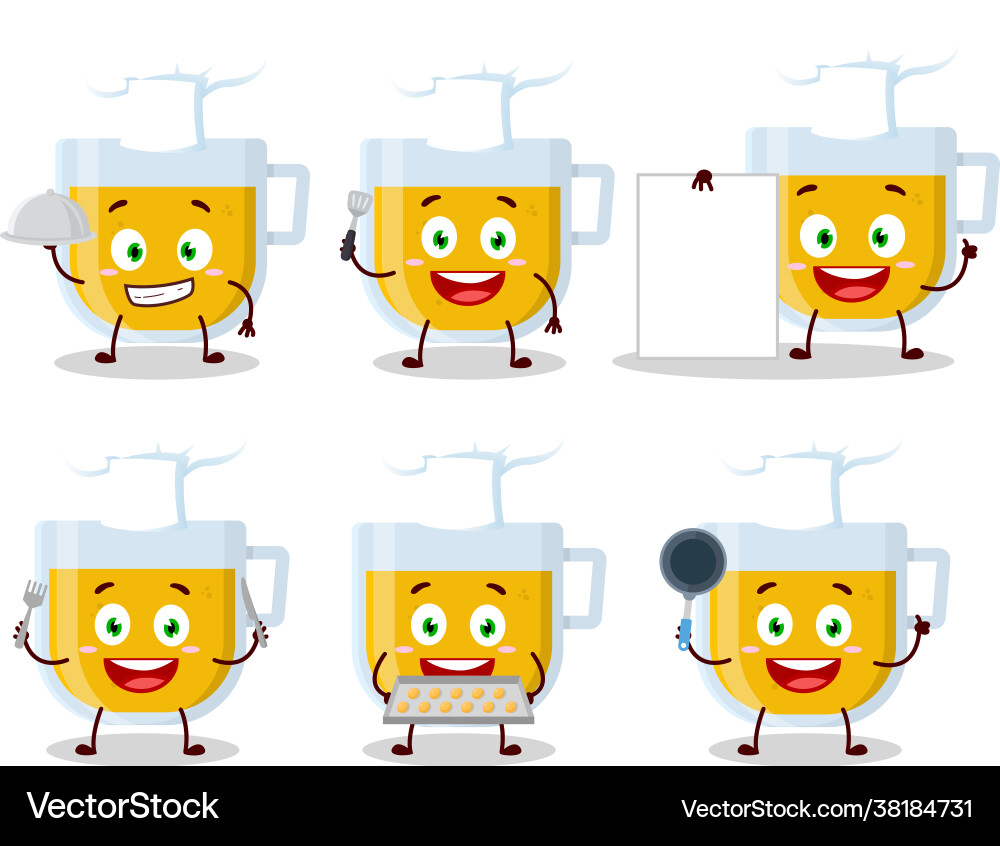 Character cup lemon tea with various chef emoticon