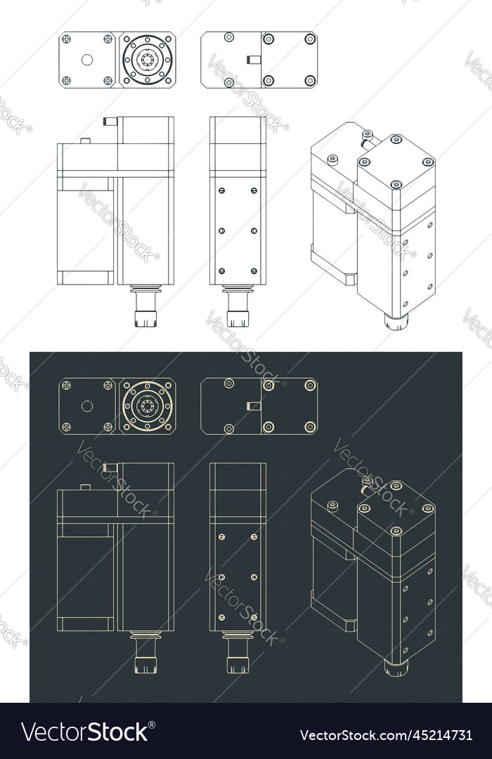 Cnc router head blueprints Royalty Free Vector Image