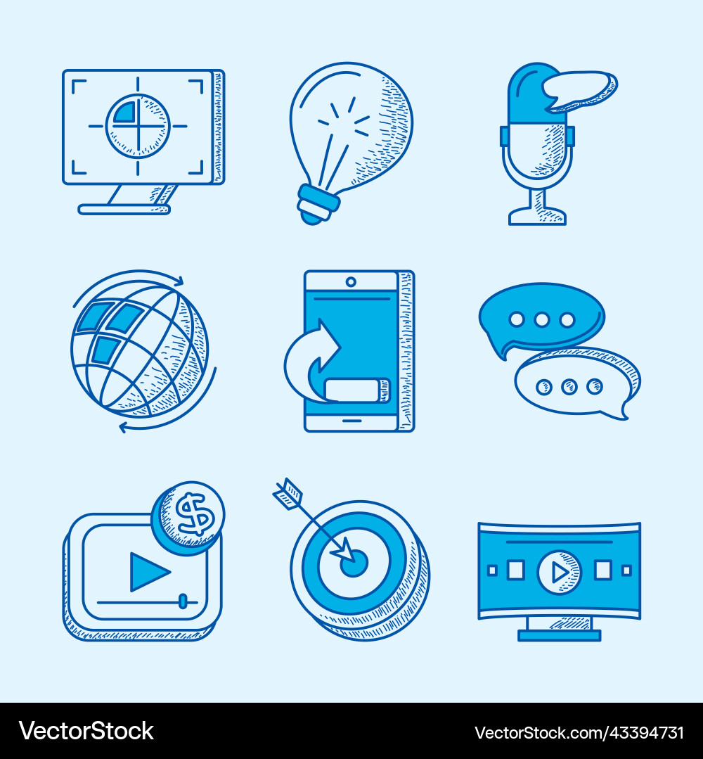 Icons set digital marketing Royalty Free Vector Image